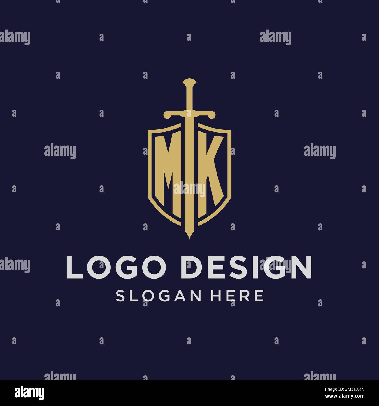 MK logo initial monogram with shield and sword design ideas Stock ...