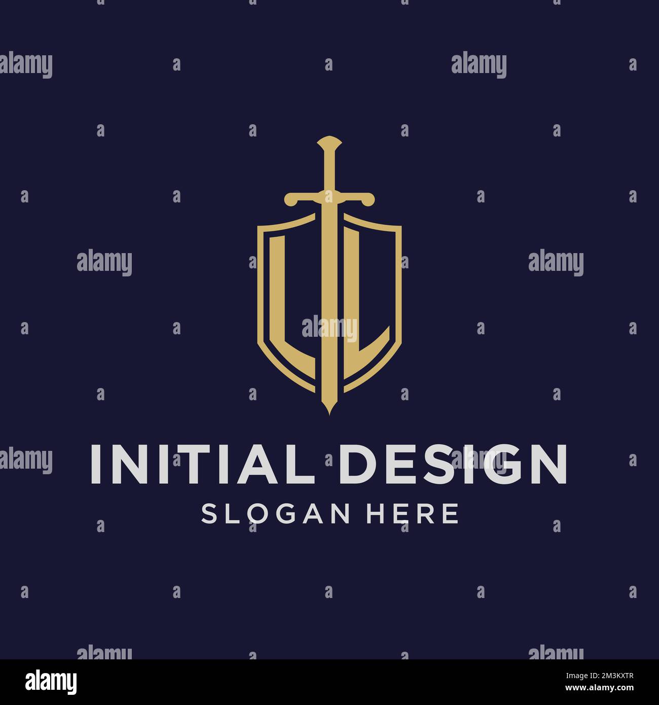 LL logo initial monogram with shield and sword design ideas Stock ...