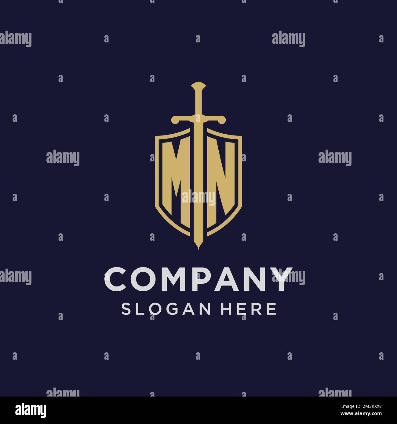 MN logo initial monogram with shield and sword design ideas Stock ...
