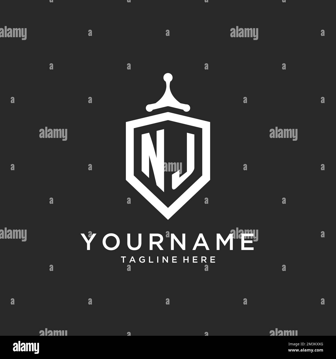 NJ monogram logo initial with shield guard shape design ideas Stock ...