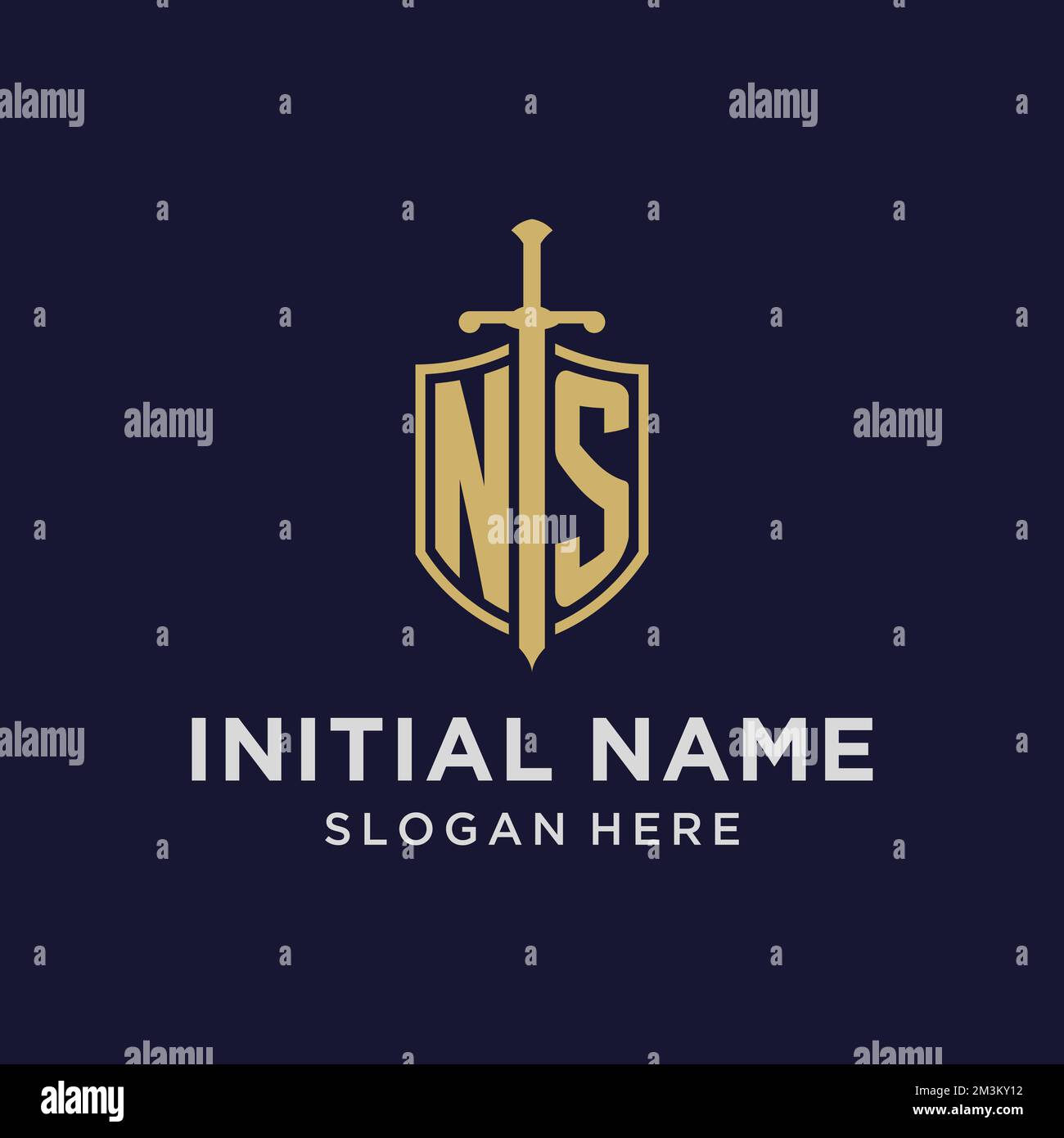 NS logo initial monogram with shield and sword design ideas Stock ...