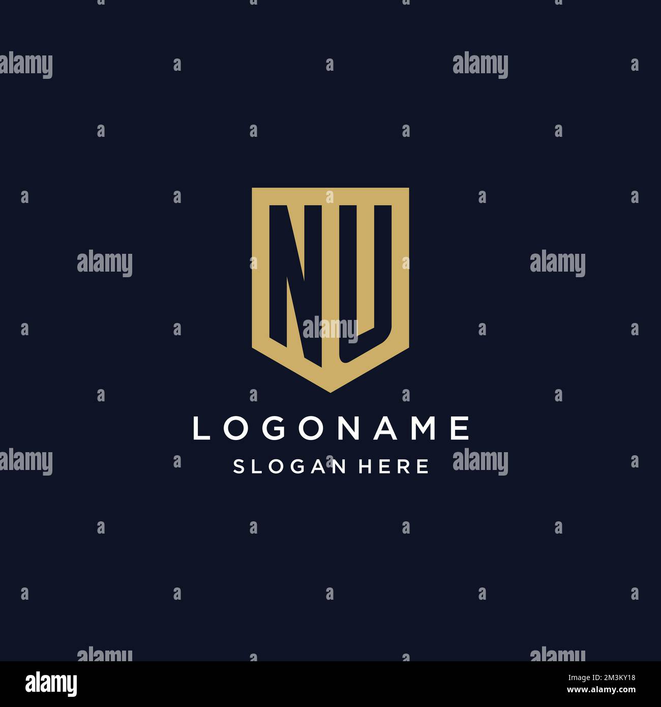 NU monogram initials logo design with shield icon template Stock Vector ...