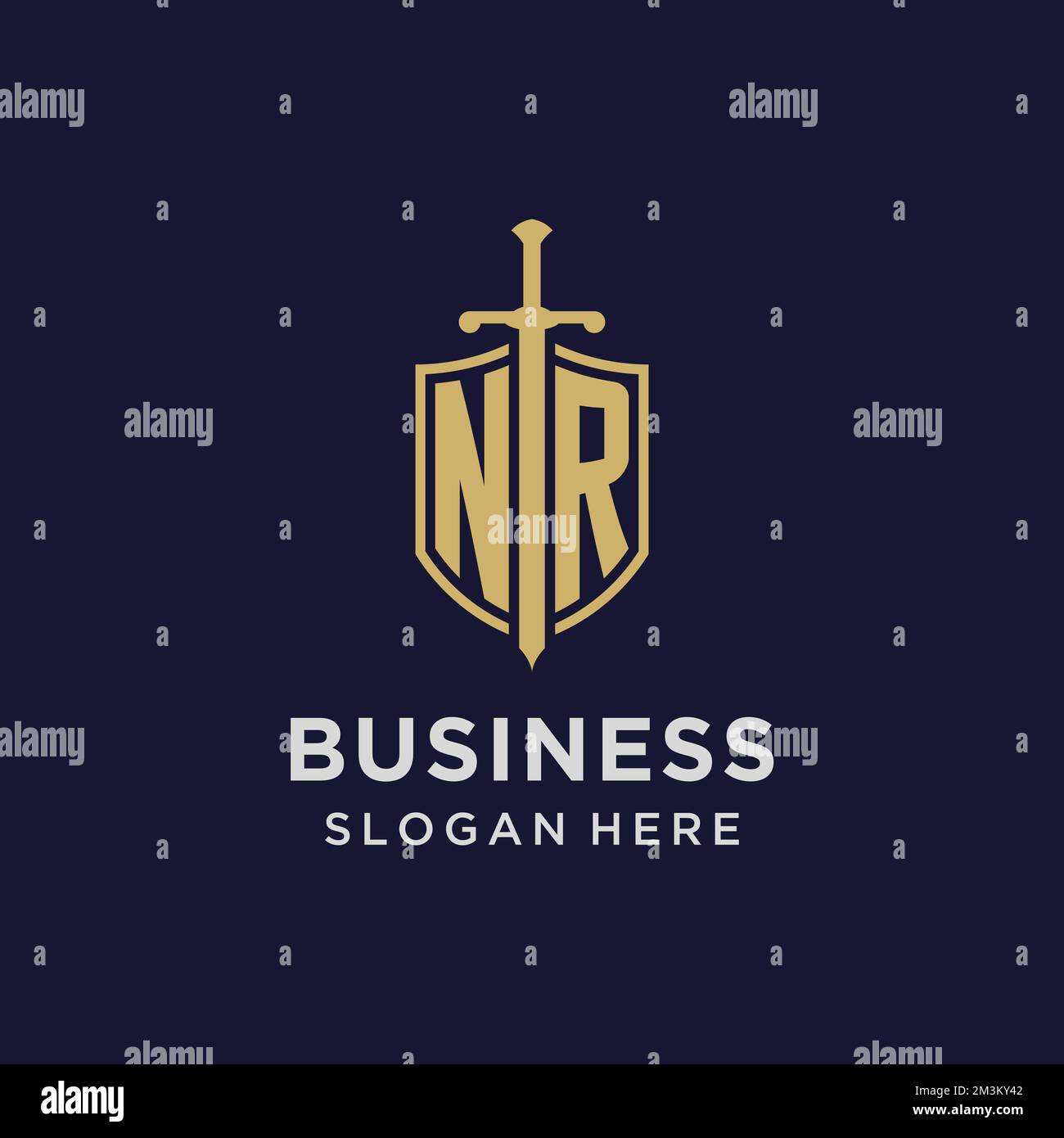 NR logo initial monogram with shield and sword design ideas Stock ...