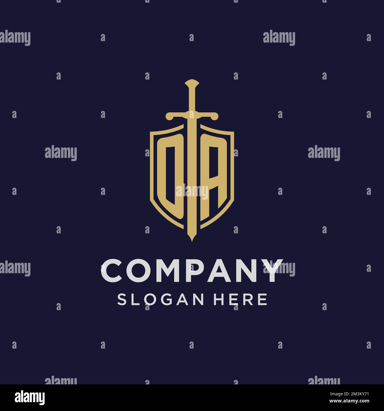 OA logo initial monogram with shield and sword design ideas Stock ...