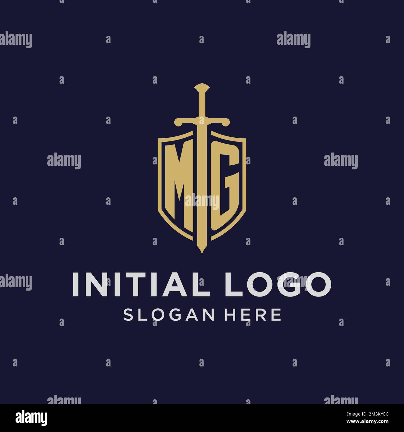 MG logo initial monogram with shield and sword design ideas Stock ...