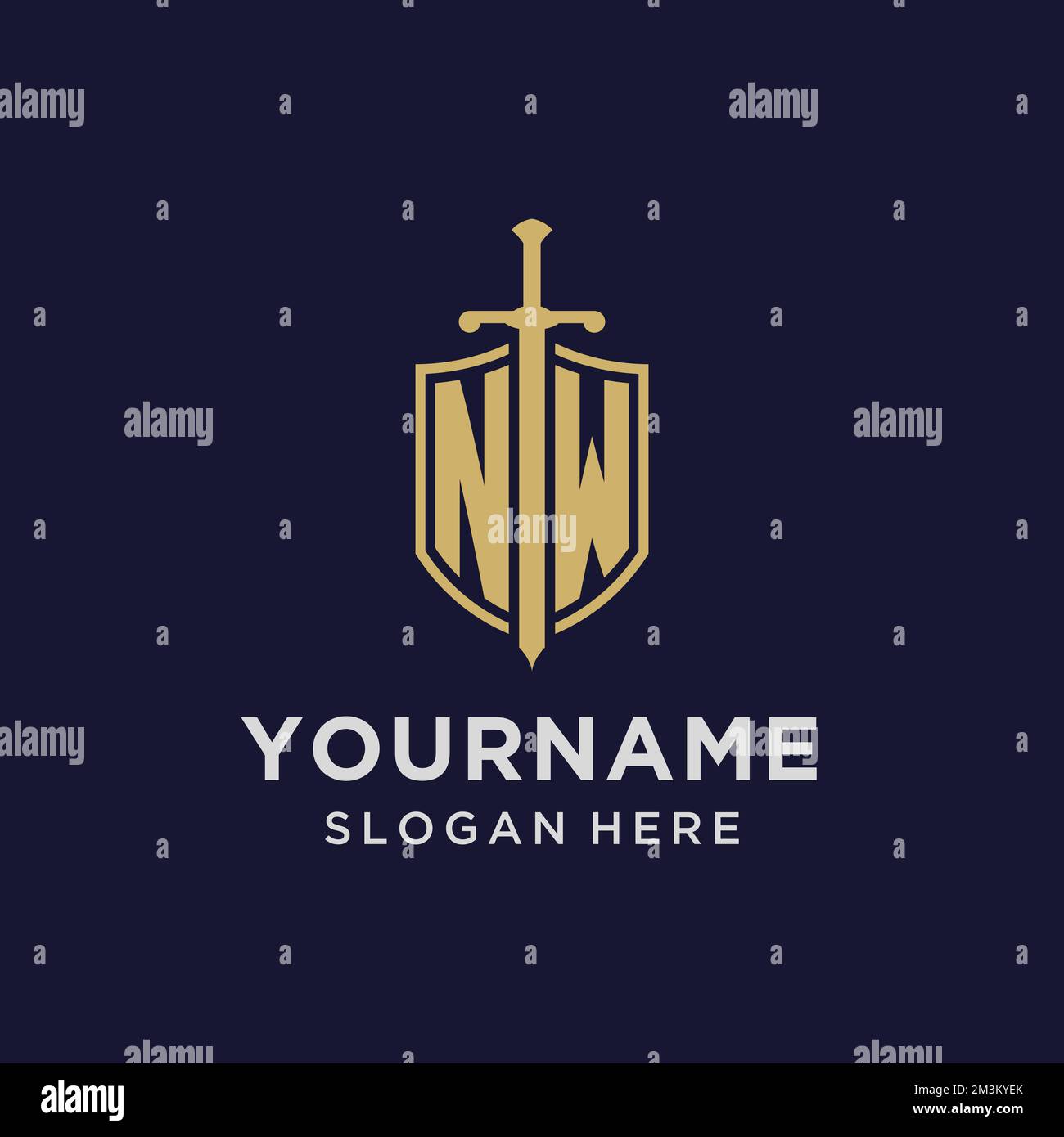NW logo initial monogram with shield and sword design ideas Stock ...