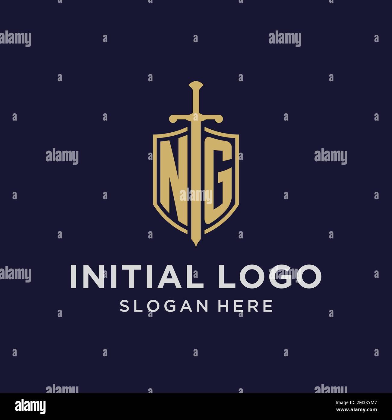 NG logo initial monogram with shield and sword design ideas Stock ...