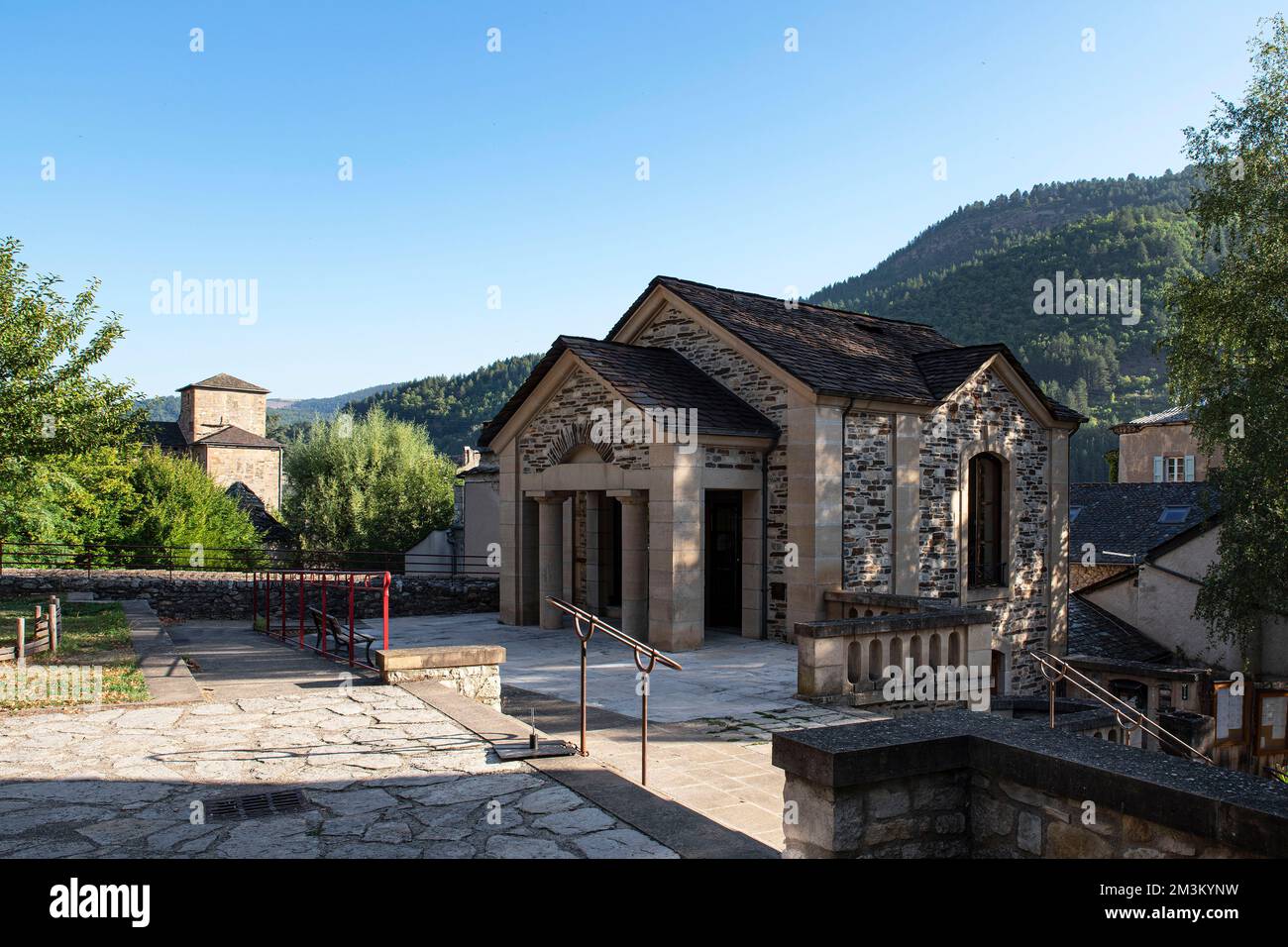 Architecture of the village of Florac in the Cevennes in France Stock ...