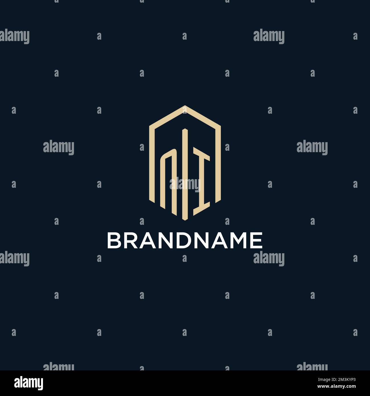 NI initial monogram logo with hexagonal shape style, real estate logo ...