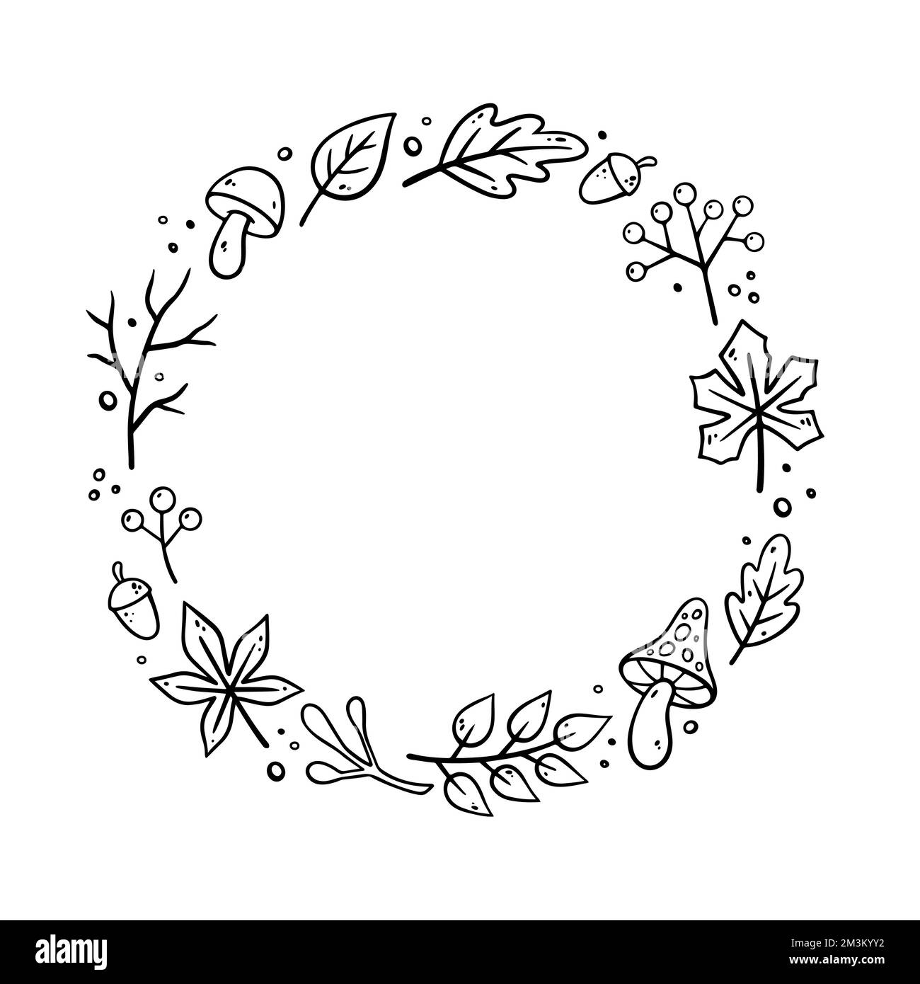 Autumn decorative frame, template with Autumn elements - mushrooms, oak ...
