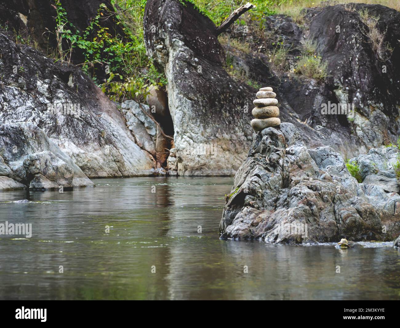 Stacked stones and water streams Stock Photo - Alamy