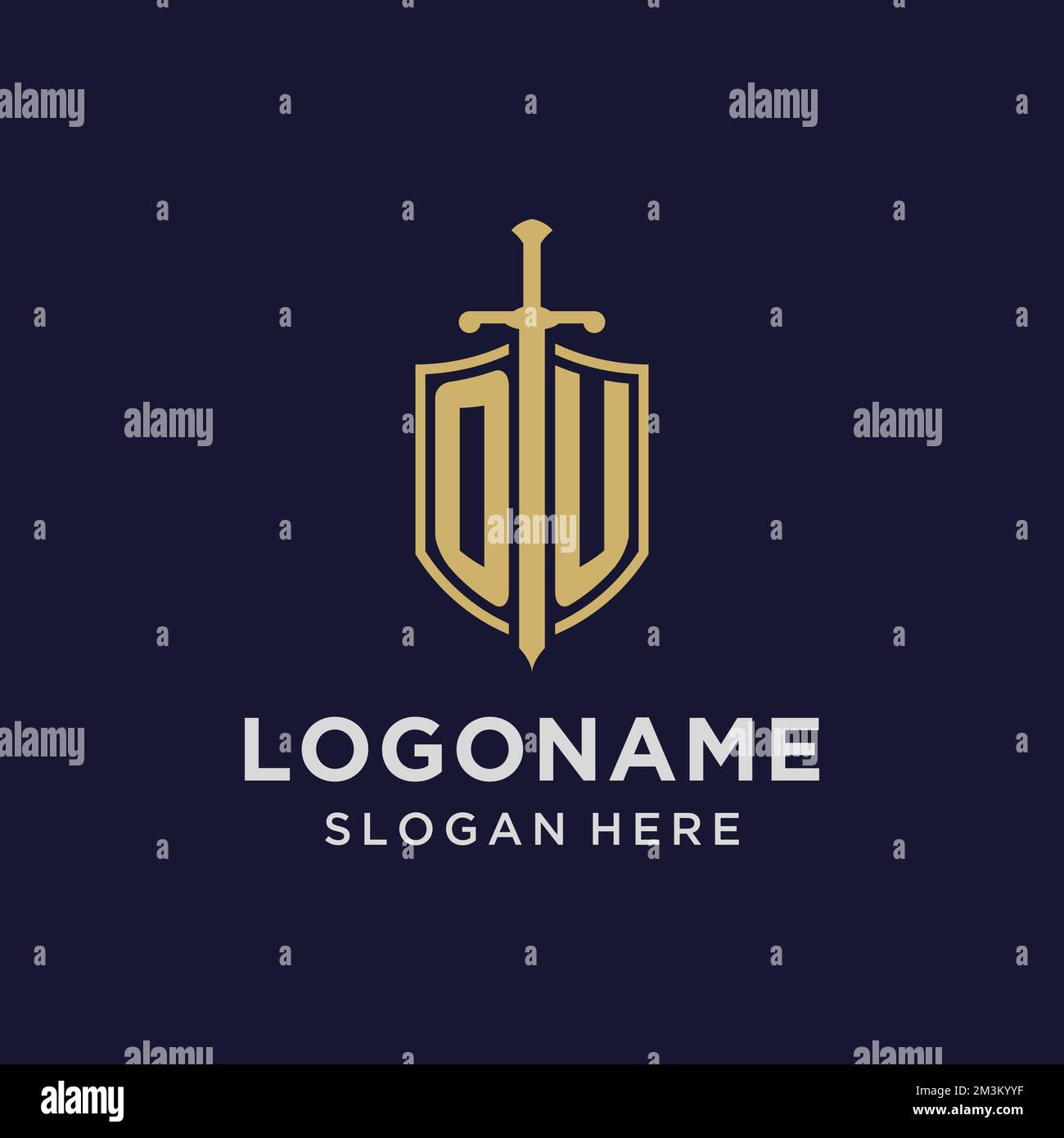 OU logo initial monogram with shield and sword design ideas Stock ...