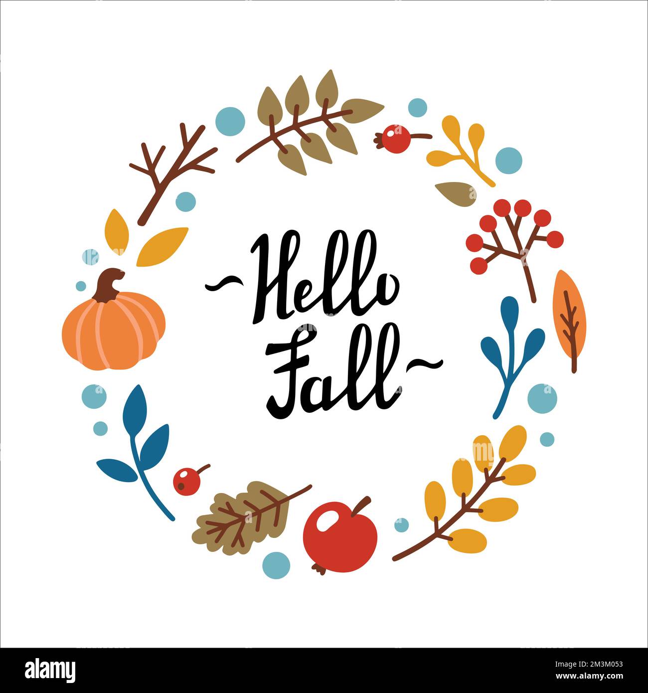 HELLO FALL handwritten lettering. Autumn decorative frame, template ...