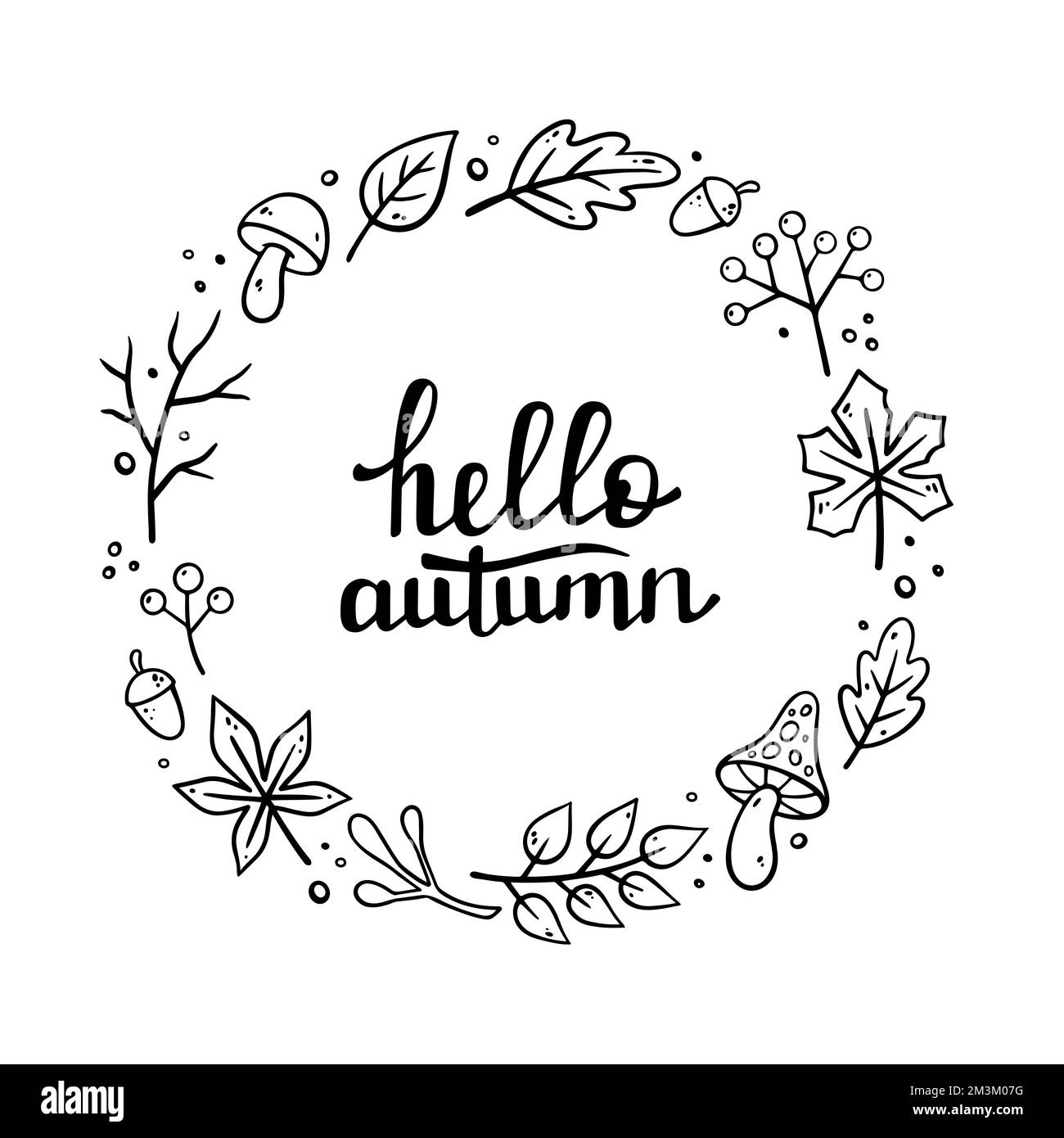 HELLO AUTUMN handwritten lettering. Autumn decorative frame, template ...