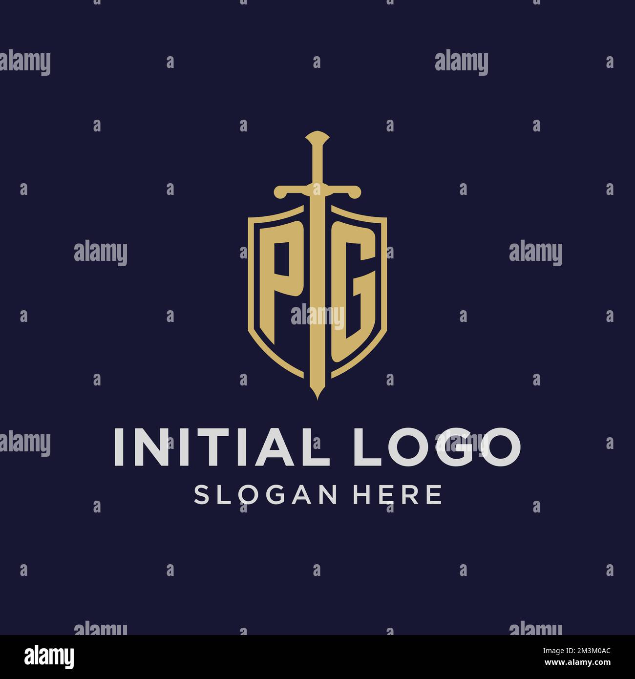 PG logo initial monogram with shield and sword design ideas Stock ...