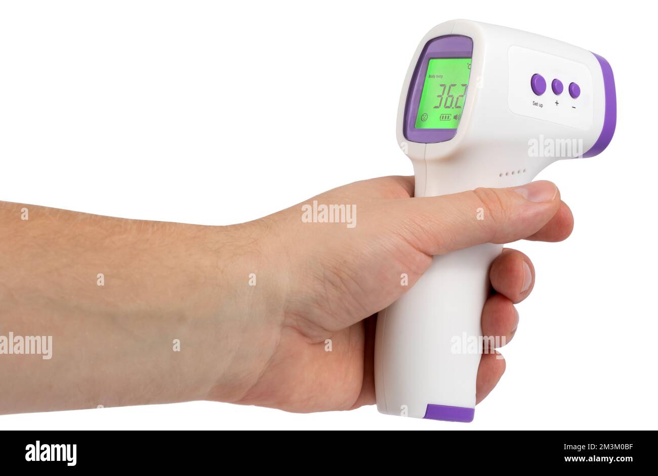 A human hand holding non-contact digital infrared thermometer Stock ...