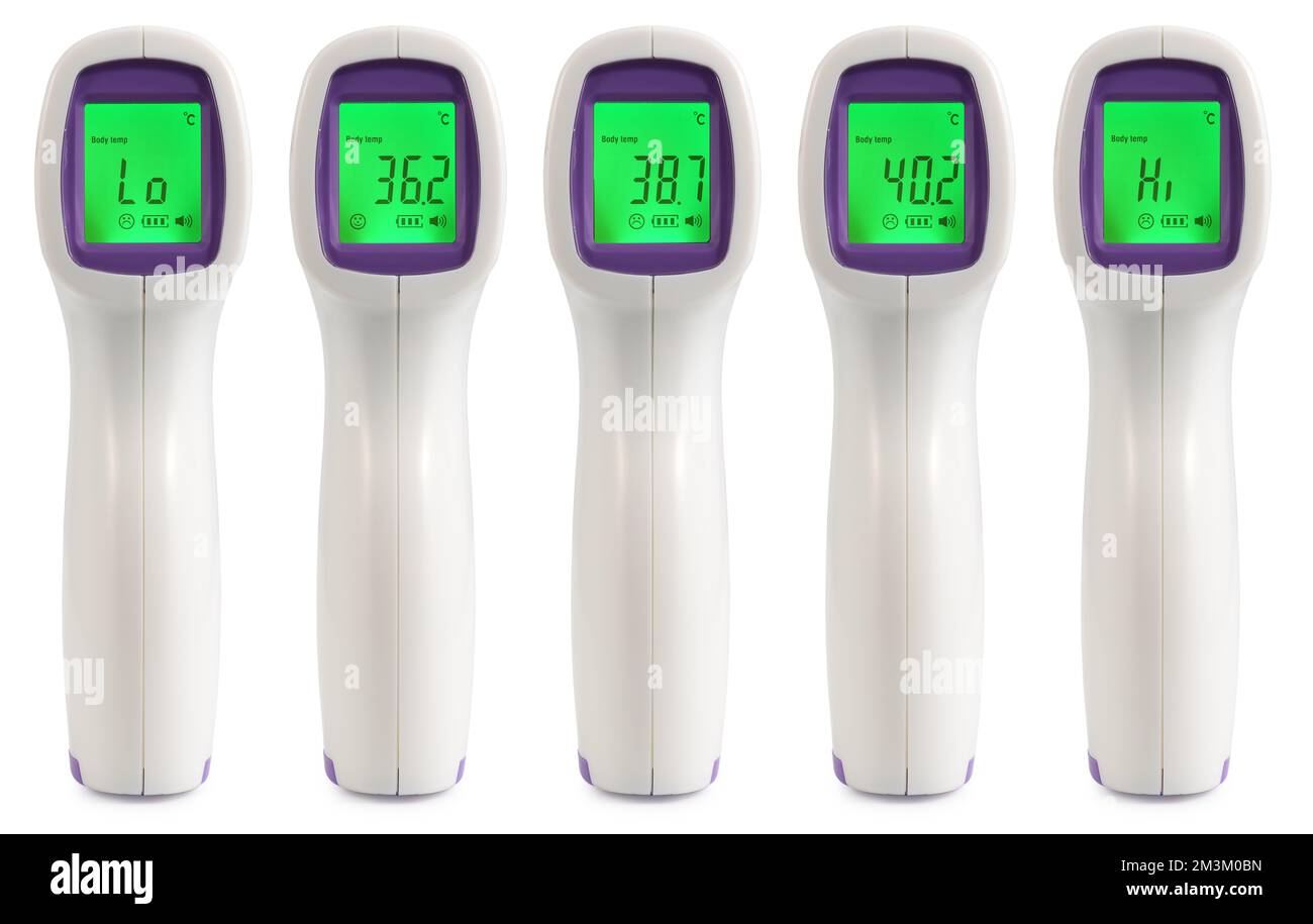 A non-contact digital infrared thermometers in white background Stock ...