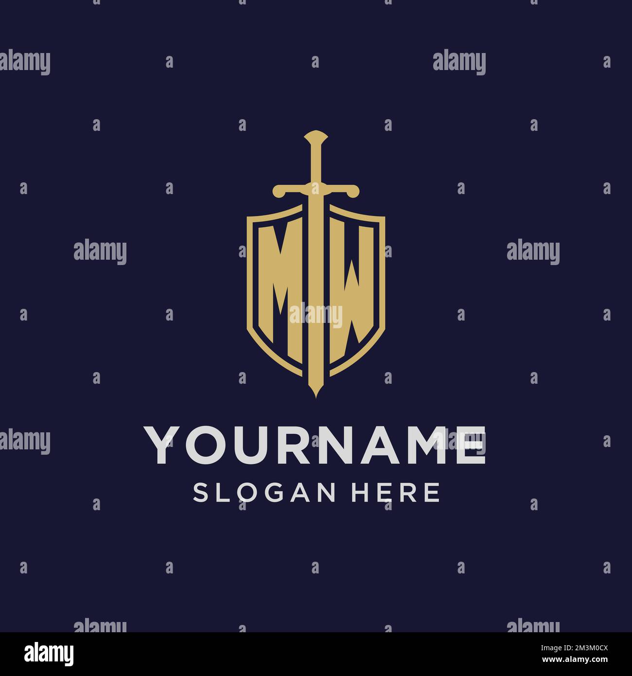 MW logo initial monogram with shield and sword design ideas Stock ...