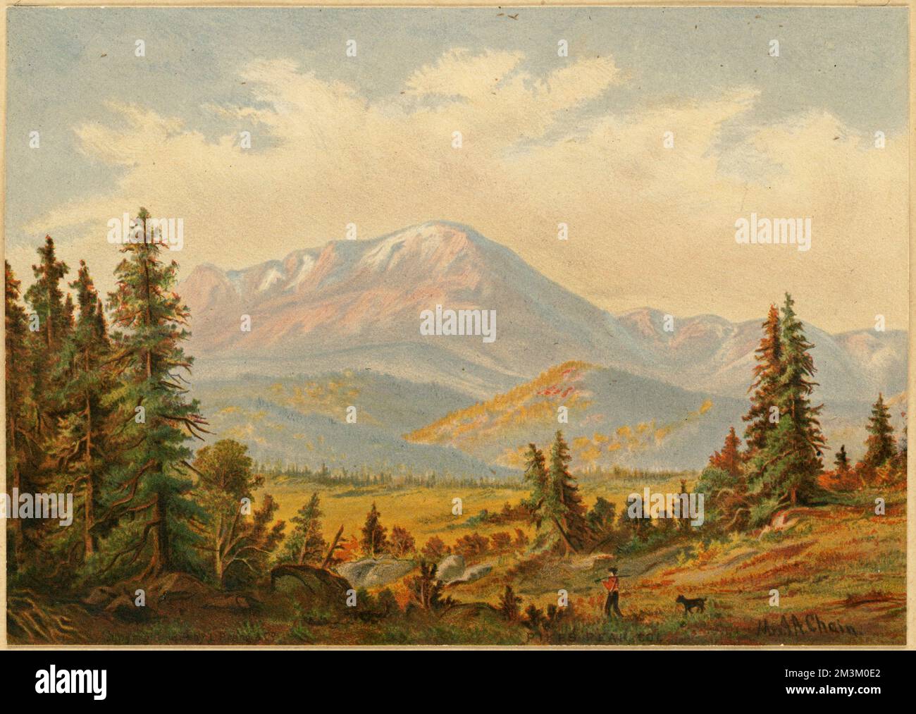 Pikes Peak, Colorado , Mountains, Trees. Louis Prang & Company ...