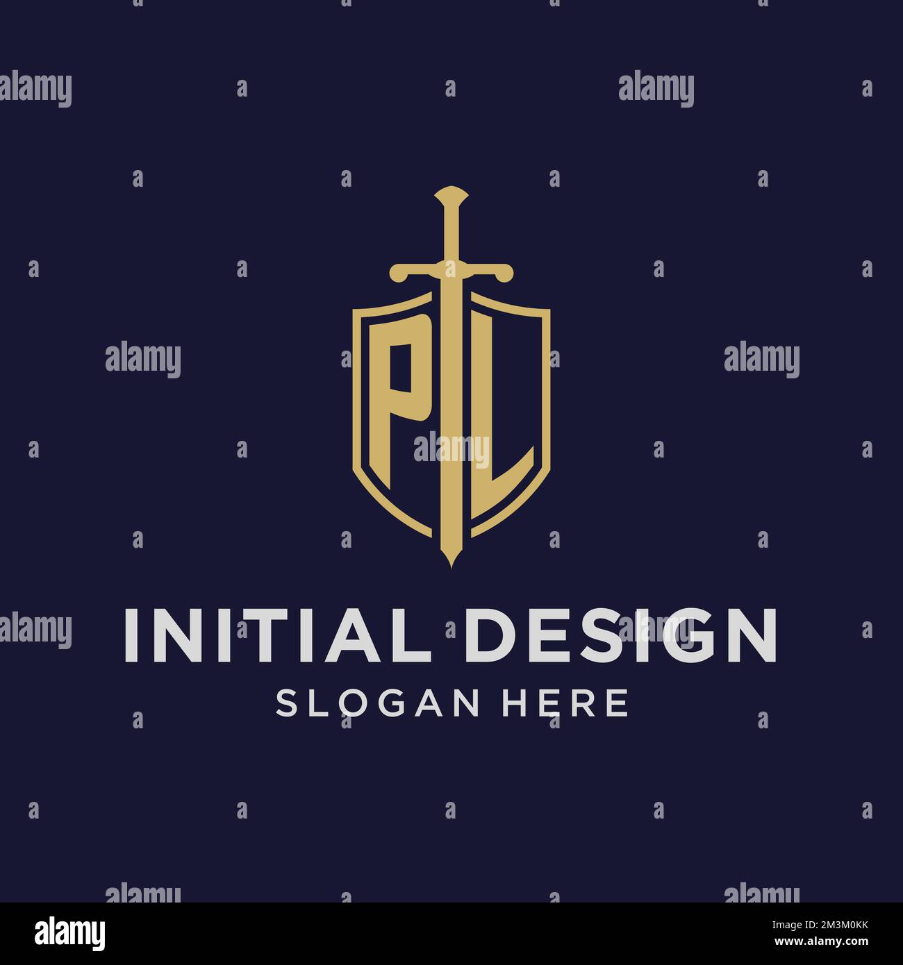 PL logo initial monogram with shield and sword design ideas Stock ...