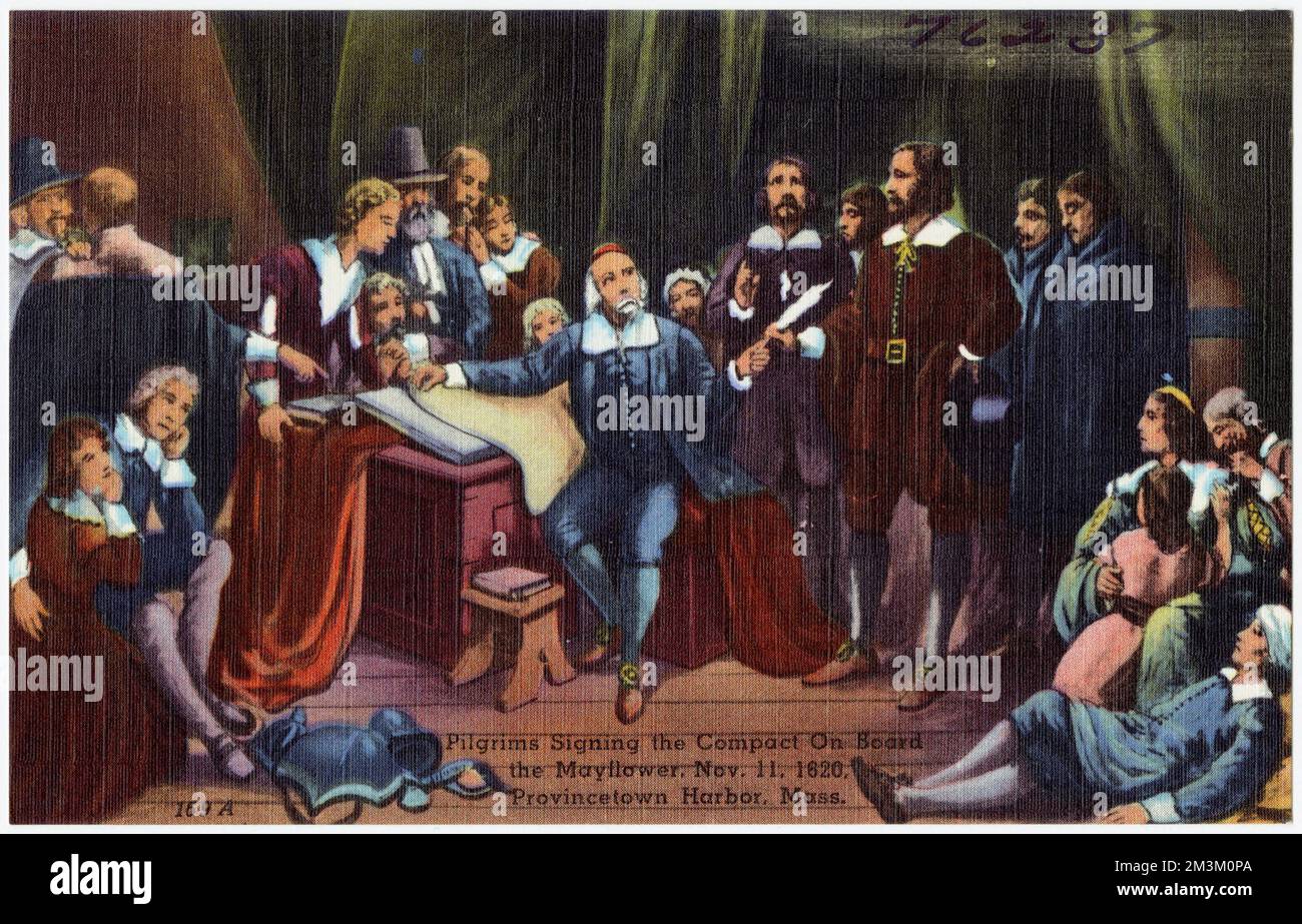 Pilgrims signing the compact on board the Mayflower, Nov 11, 1620 ...