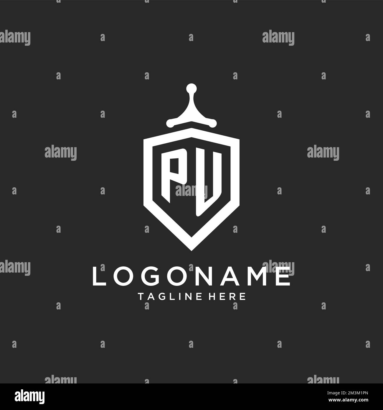 PU monogram logo initial with shield guard shape design ideas Stock ...