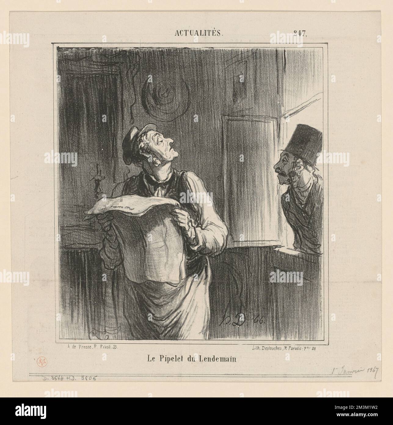 Le Pipelet du Lendemain. Honoré Daumier (1808-1879). Lithographs Stock ...