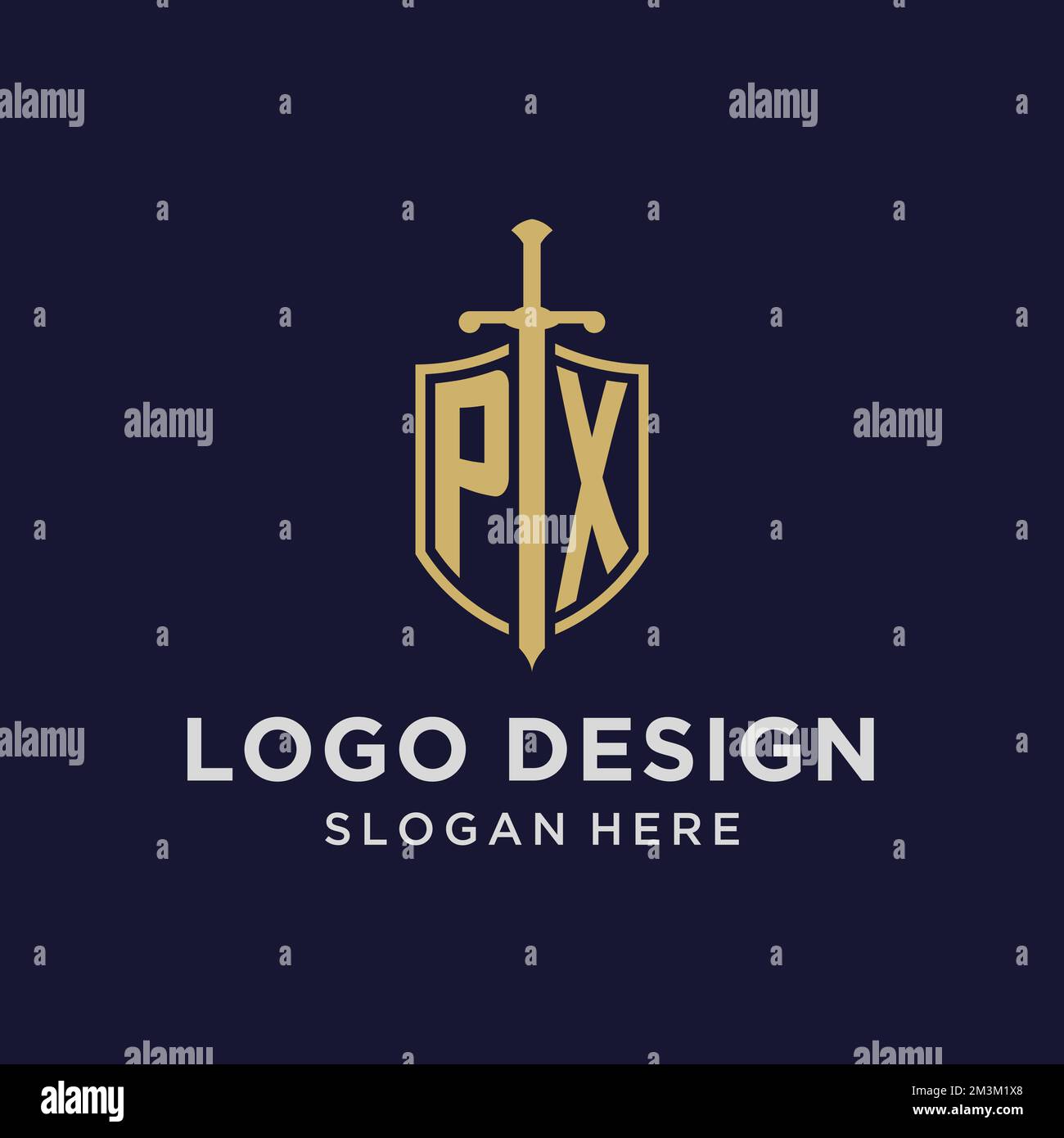 PX logo initial monogram with shield and sword design ideas Stock ...