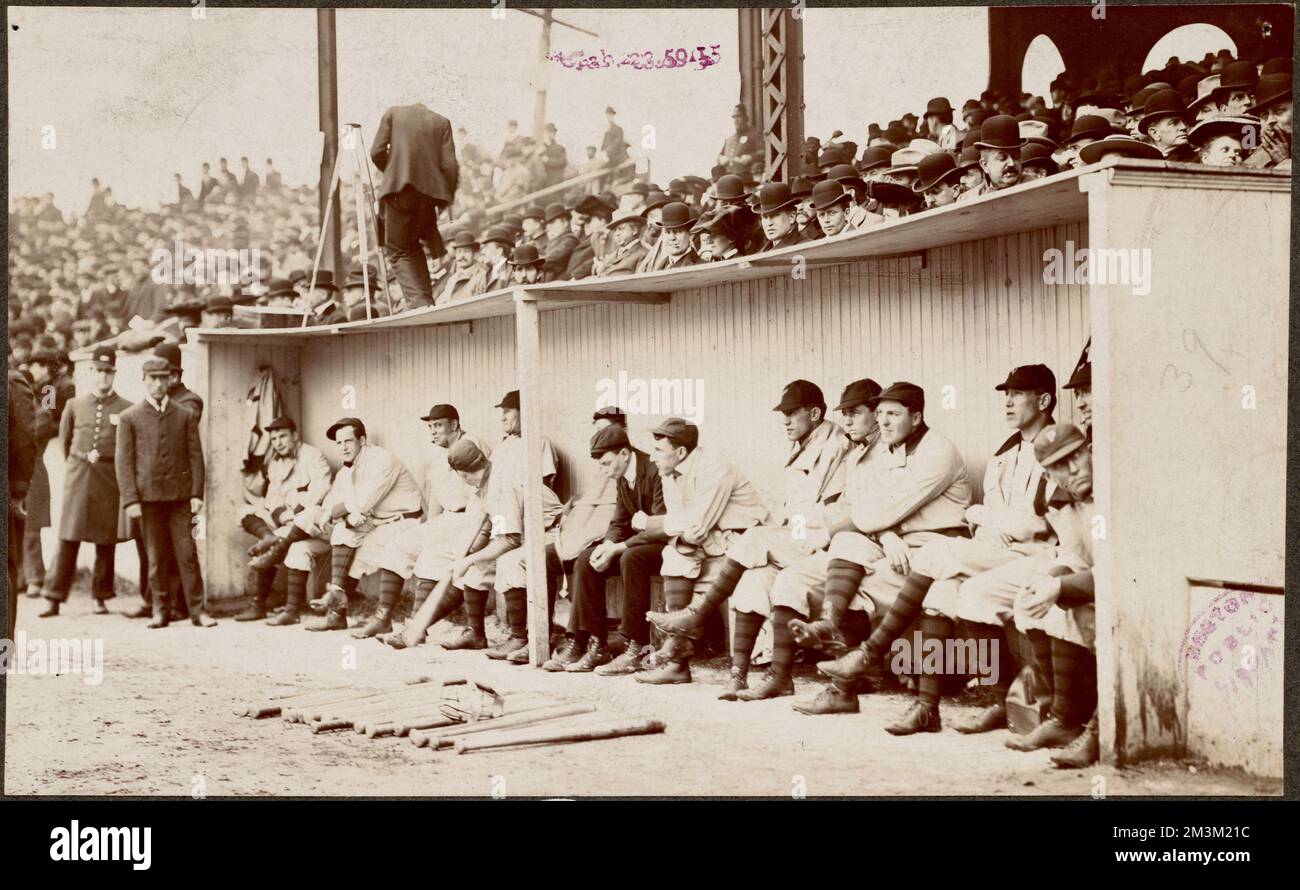 The Pittsburgh Pirates in the dugout at the Huntington Avenue Grounds ...