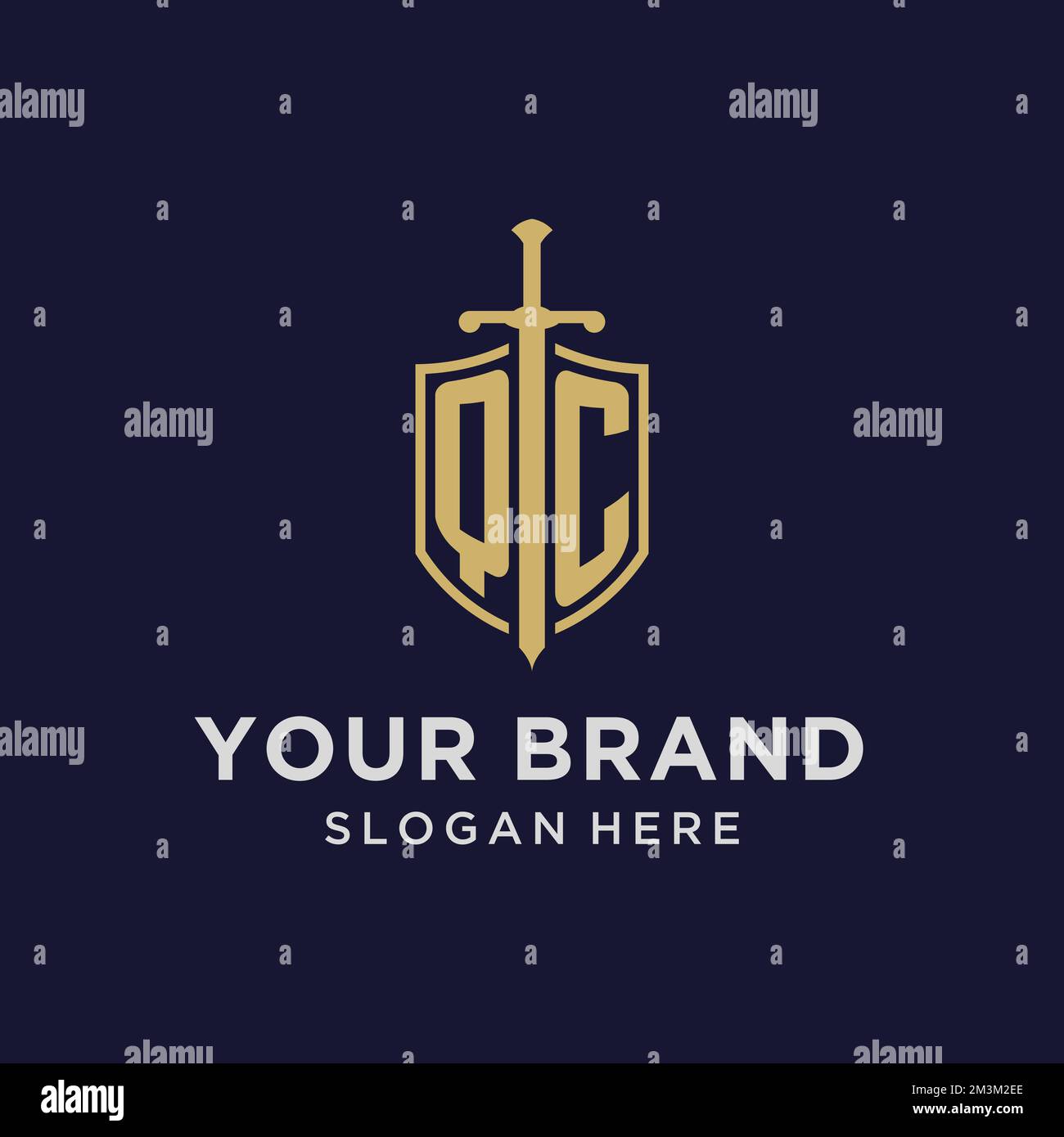 QC logo initial monogram with shield and sword design ideas Stock ...