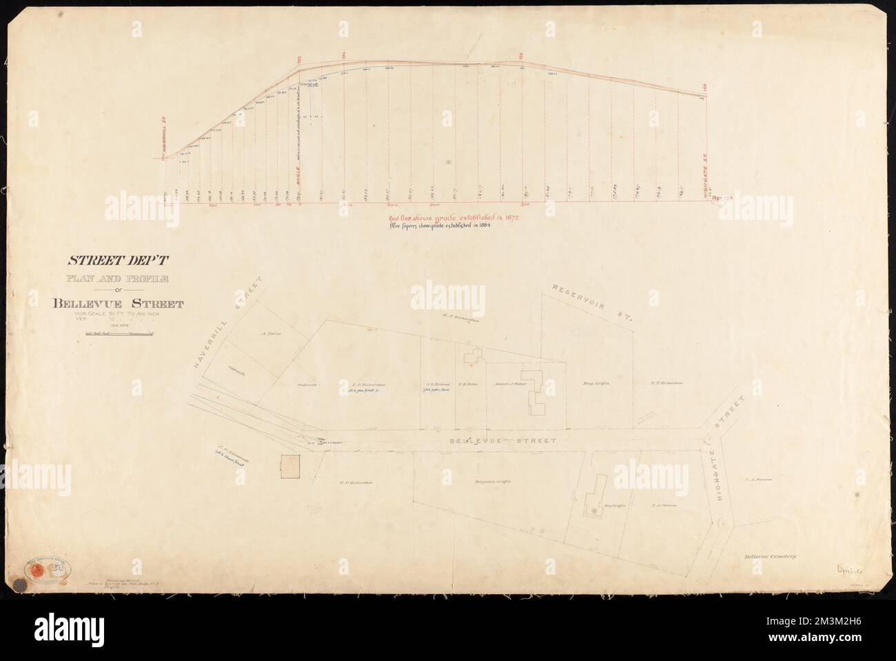 Plan and profile of Bellevue Street , Streets. Lawrence Stock Photo - Alamy
