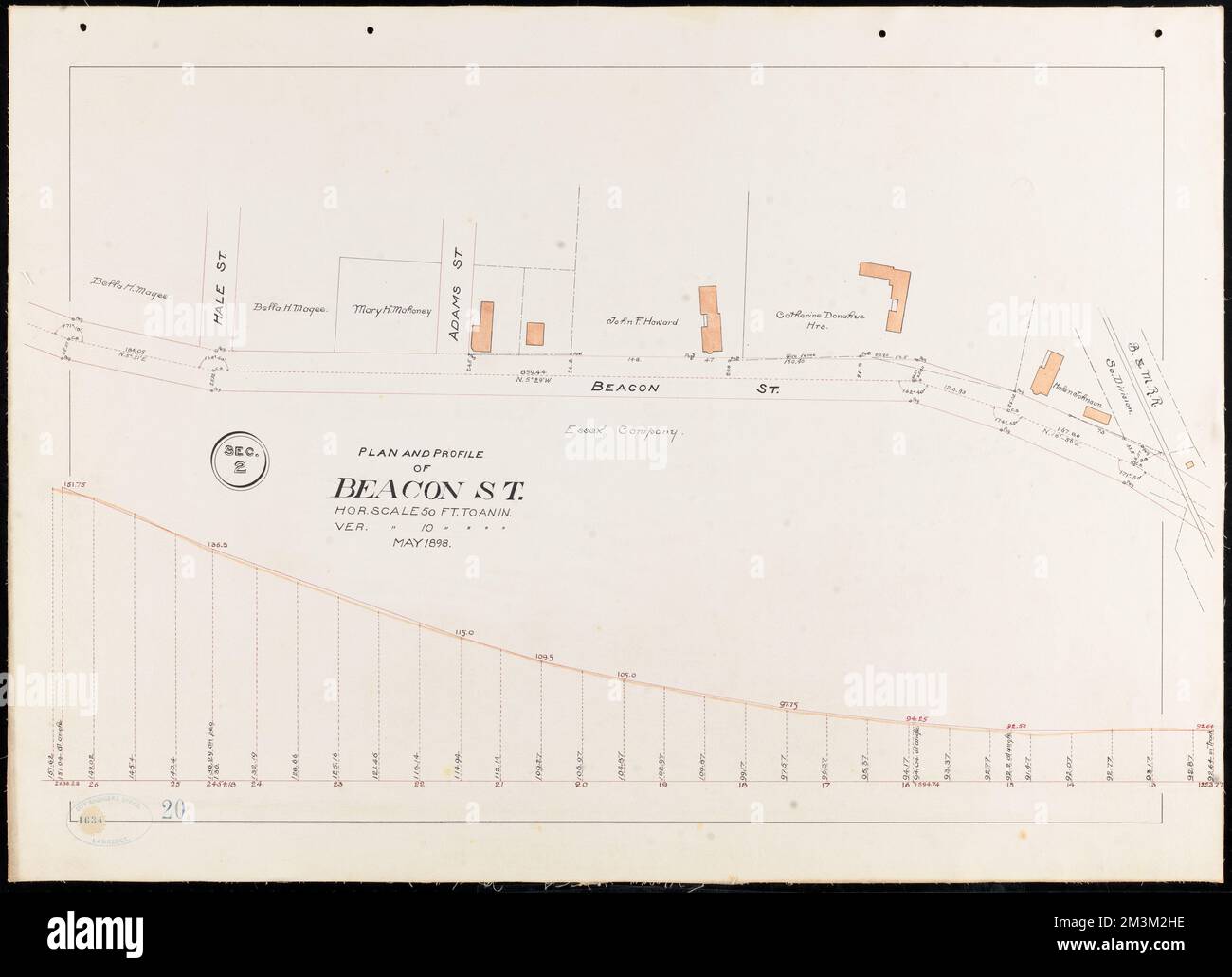 Plan and profile of Beacon St., sec. 2 , Streets. Lawrence Stock Photo - Alamy