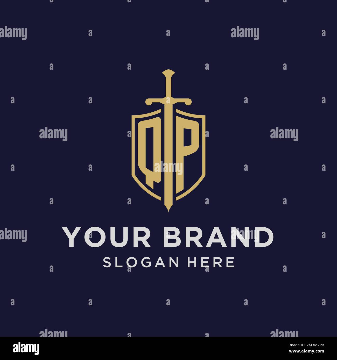 QP logo initial monogram with shield and sword design ideas Stock ...