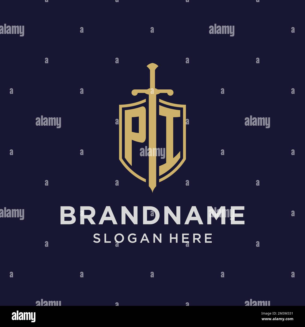PI logo initial monogram with shield and sword design ideas Stock ...