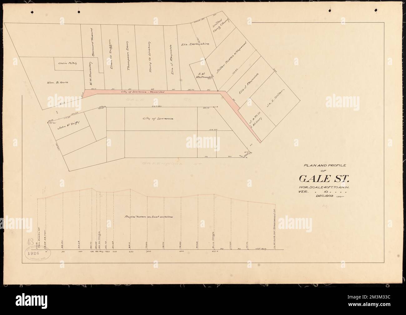 Plan and profile of Gale St. , Streets. Lawrence Stock Photo - Alamy
