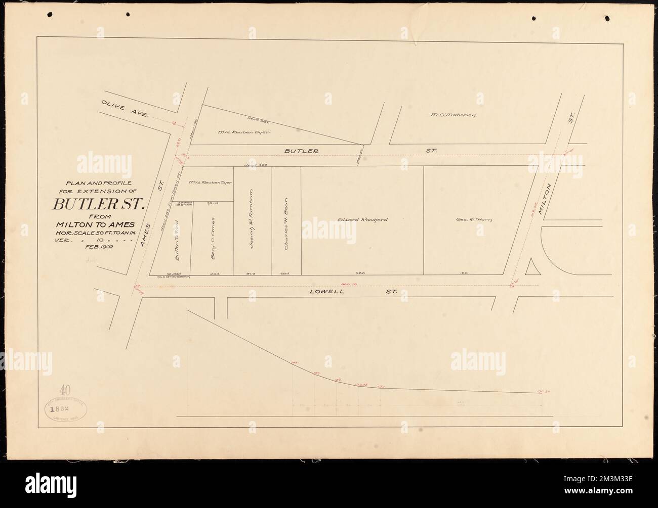 Plan and profile of for extension of Butler St. from Milton to Ames ...