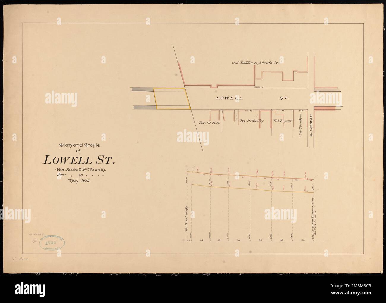 Plan and profile of Lowell St. , Streets. Lawrence Stock Photo - Alamy