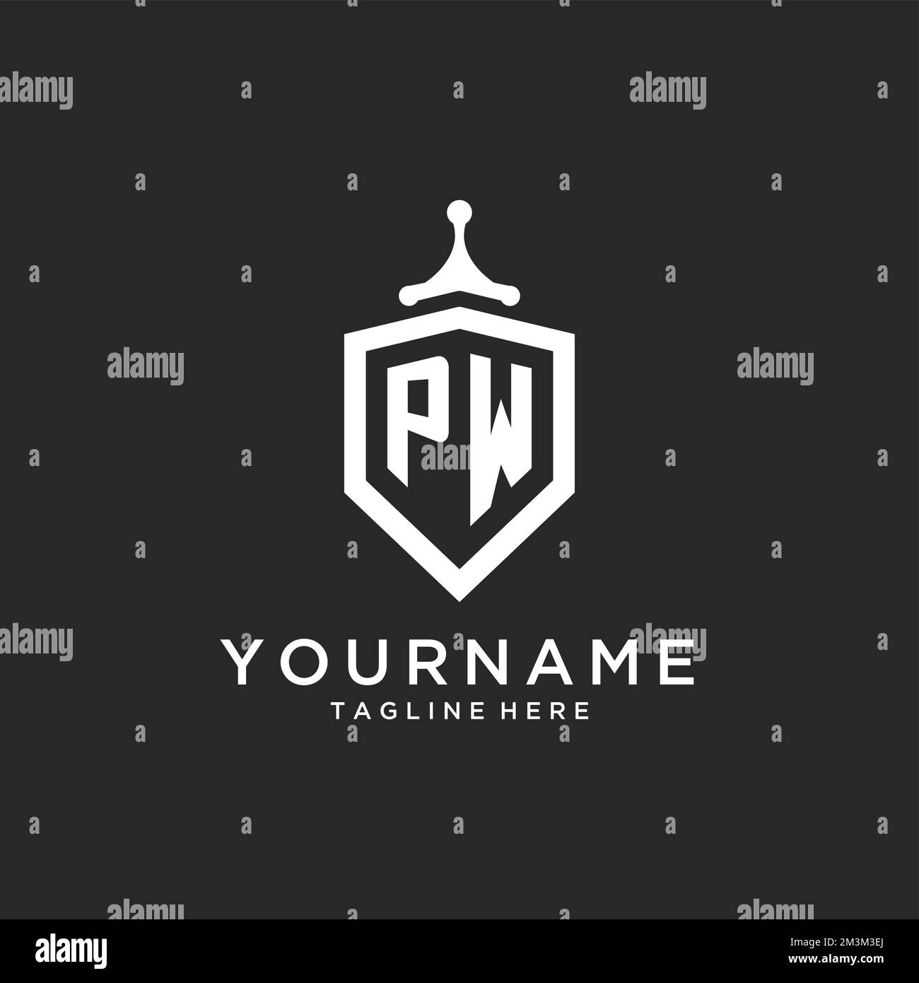 PW monogram logo initial with shield guard shape design ideas Stock ...