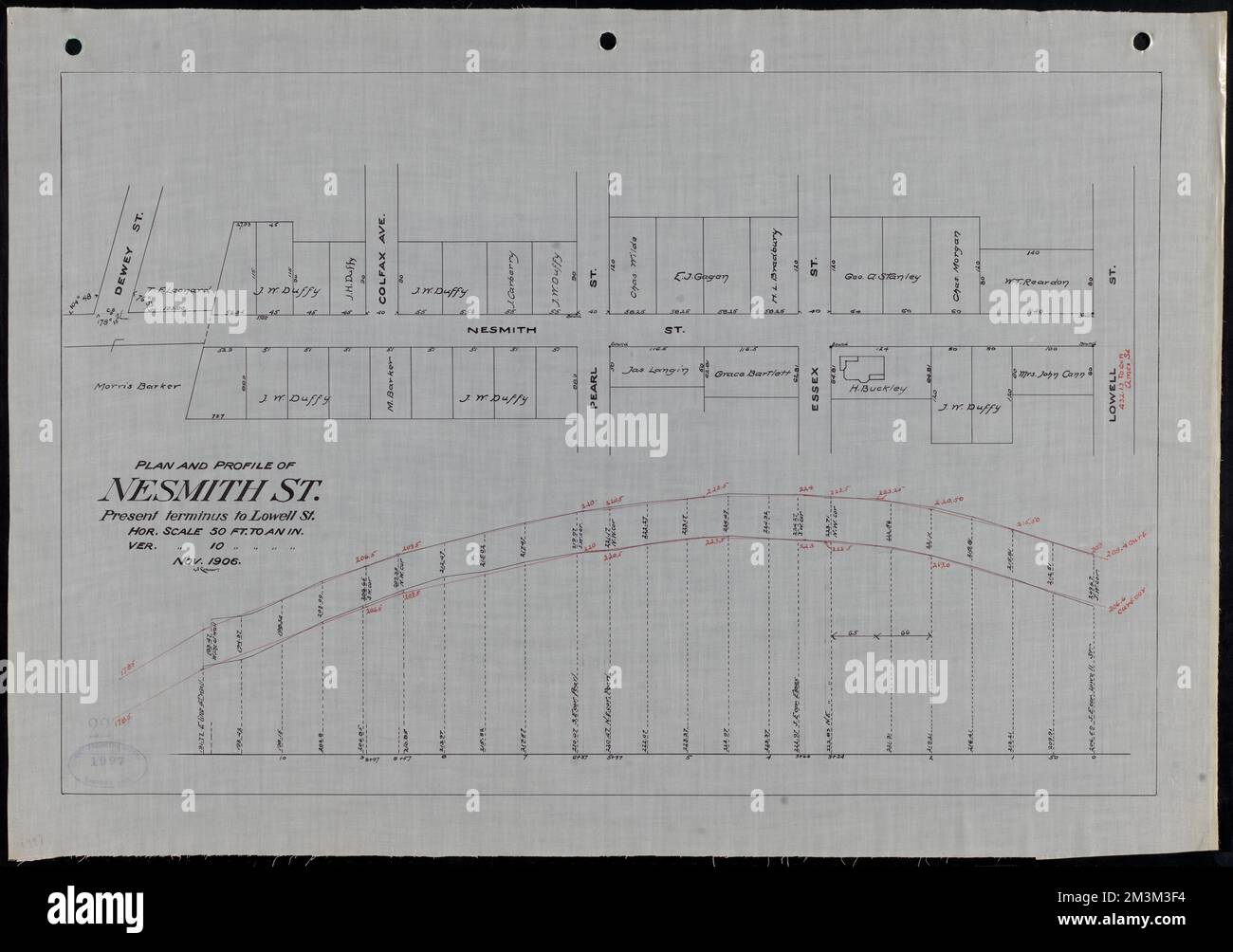 Plan and profile of Nesmith St. , Streets. Lawrence Stock Photo - Alamy