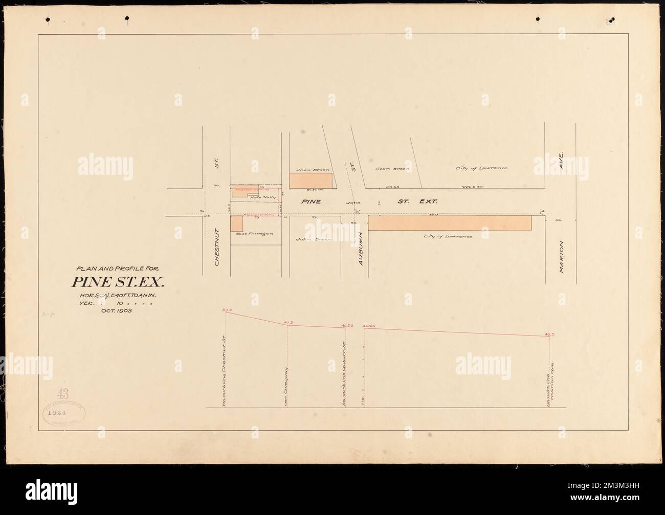 Plan and profile of Pine St. ex. , Streets. Lawrence Stock Photo - Alamy