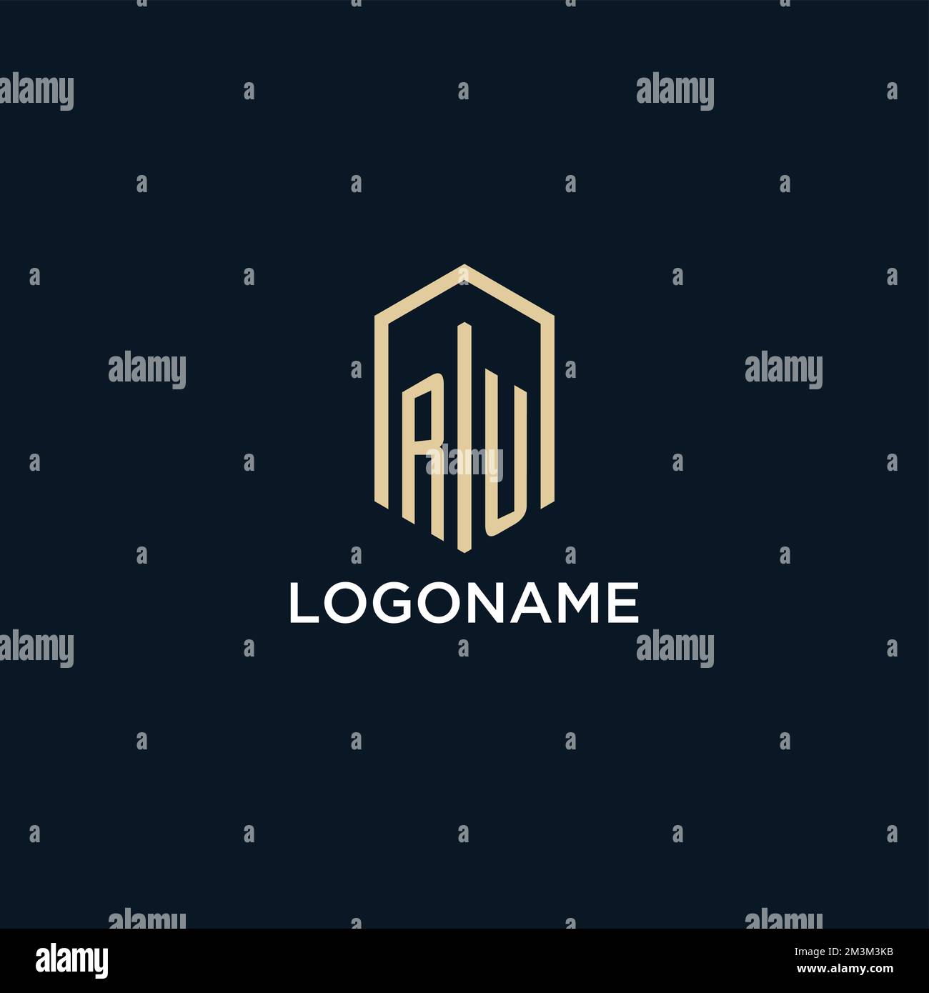 RU initial monogram logo with hexagonal shape style, real estate logo ...