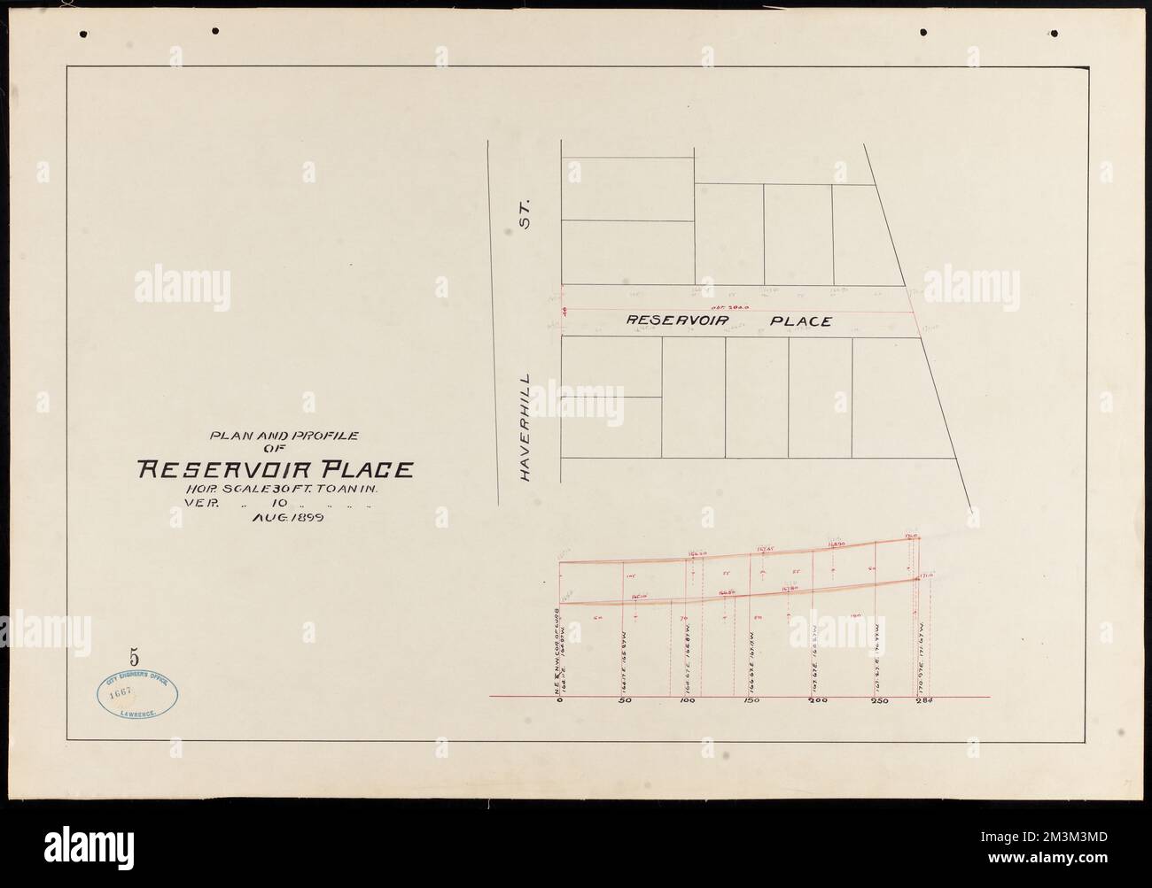 Plan and profile of Reservoir Place , Streets. Lawrence Stock Photo - Alamy