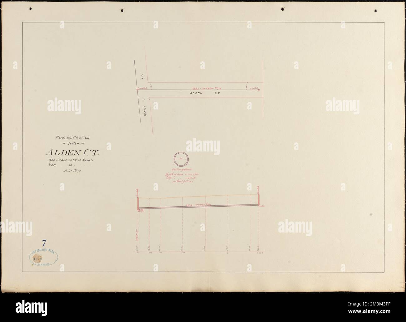 Plan and profile of sewer in Alden Ct. , Sewers, Streets. Lawrence ...