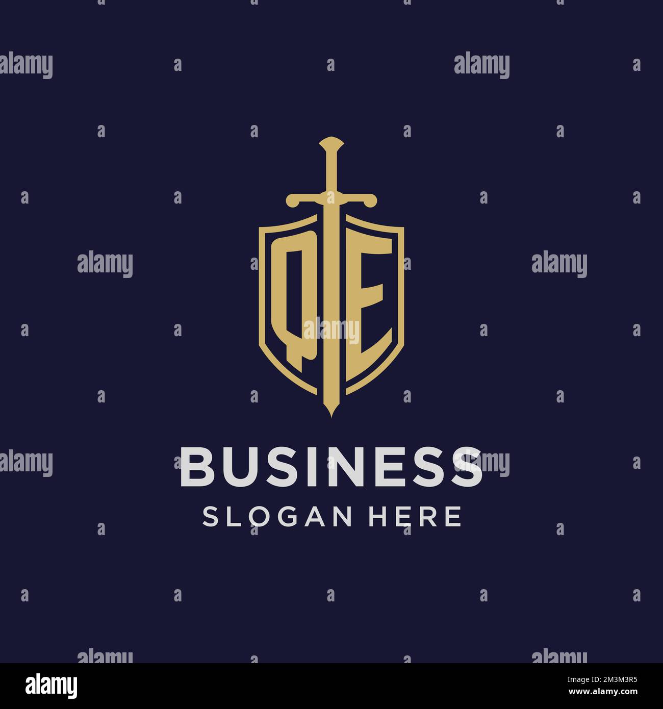 QE logo initial monogram with shield and sword design ideas Stock ...
