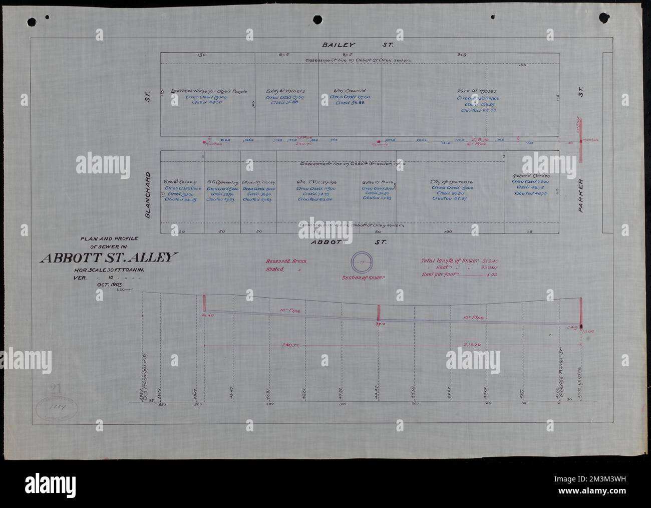 Plan and profile of sewer in Abbott St. Alley , Sewers, Streets ...
