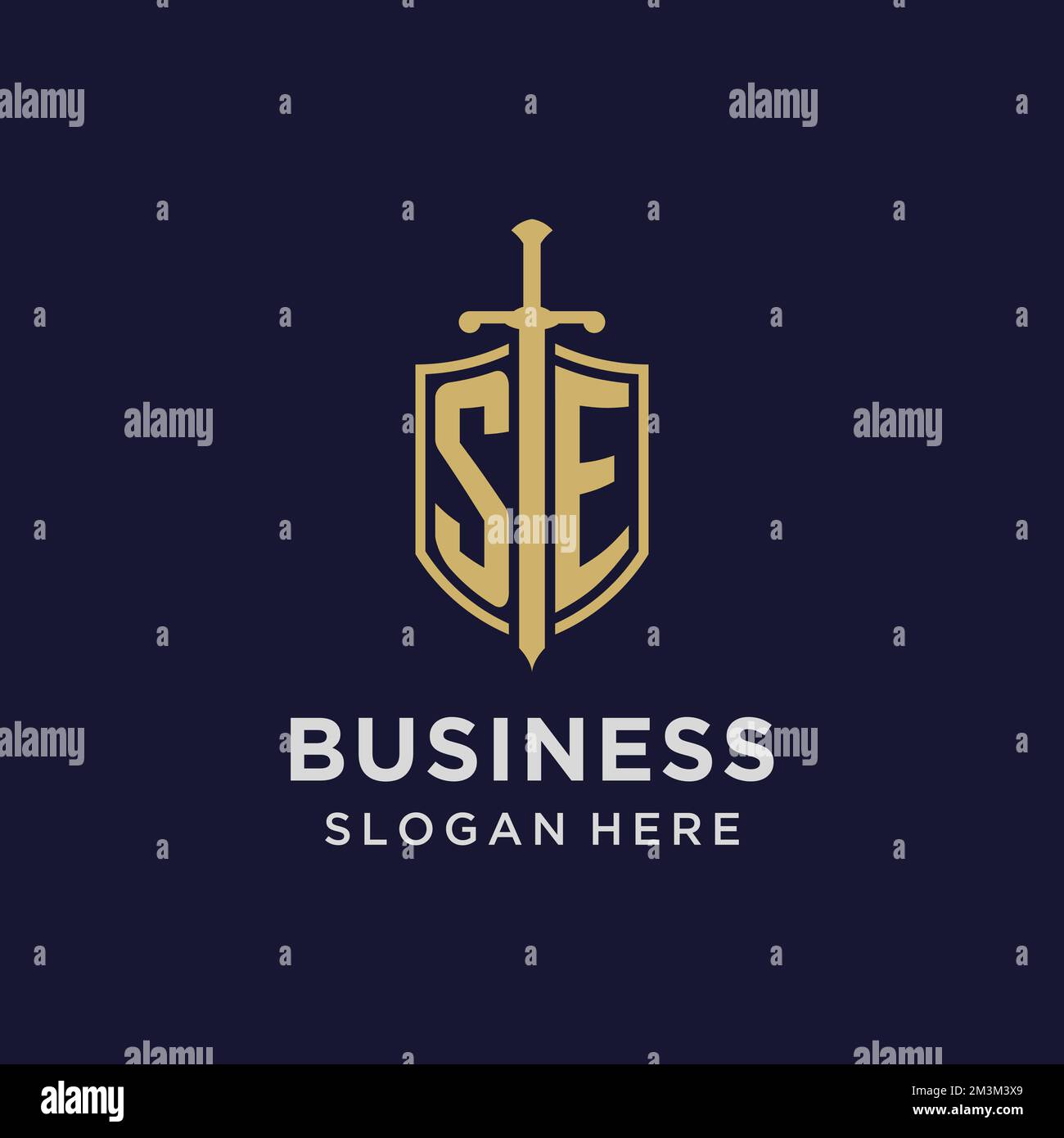 SE logo initial monogram with shield and sword design ideas Stock ...