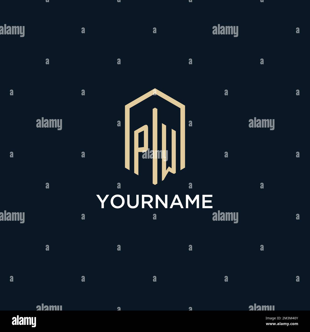 PW initial monogram logo with hexagonal shape style, real estate logo ...