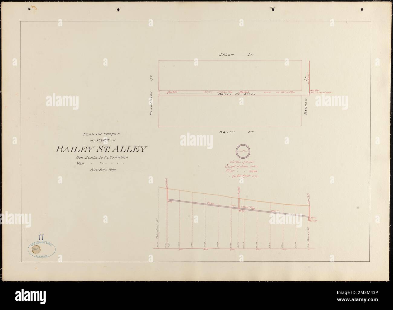 Plan and profile of sewer in Bailey St. Alley , Sewers, Streets ...
