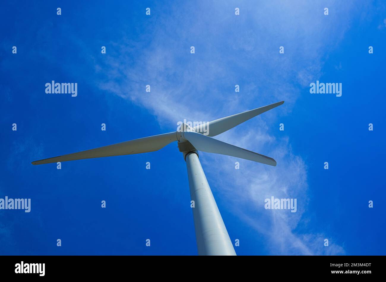 A wind power landscape under blue sky and white clouds. The windmills ...
