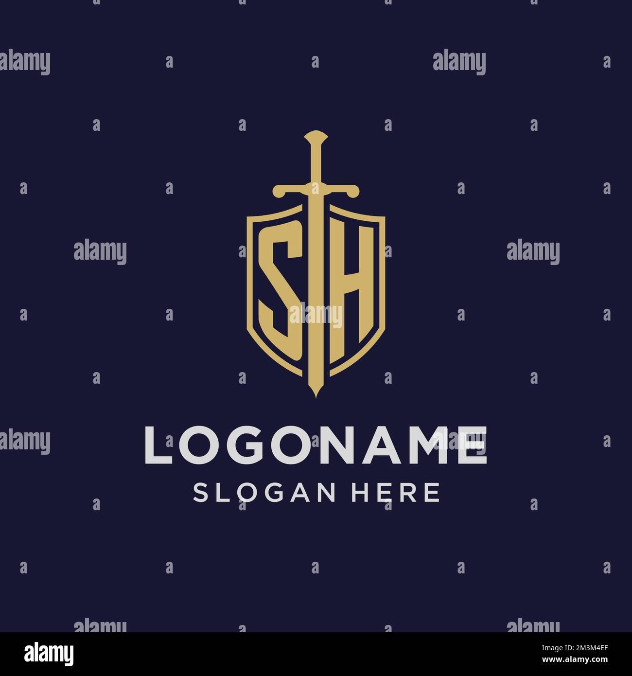SH logo initial monogram with shield and sword design ideas Stock ...
